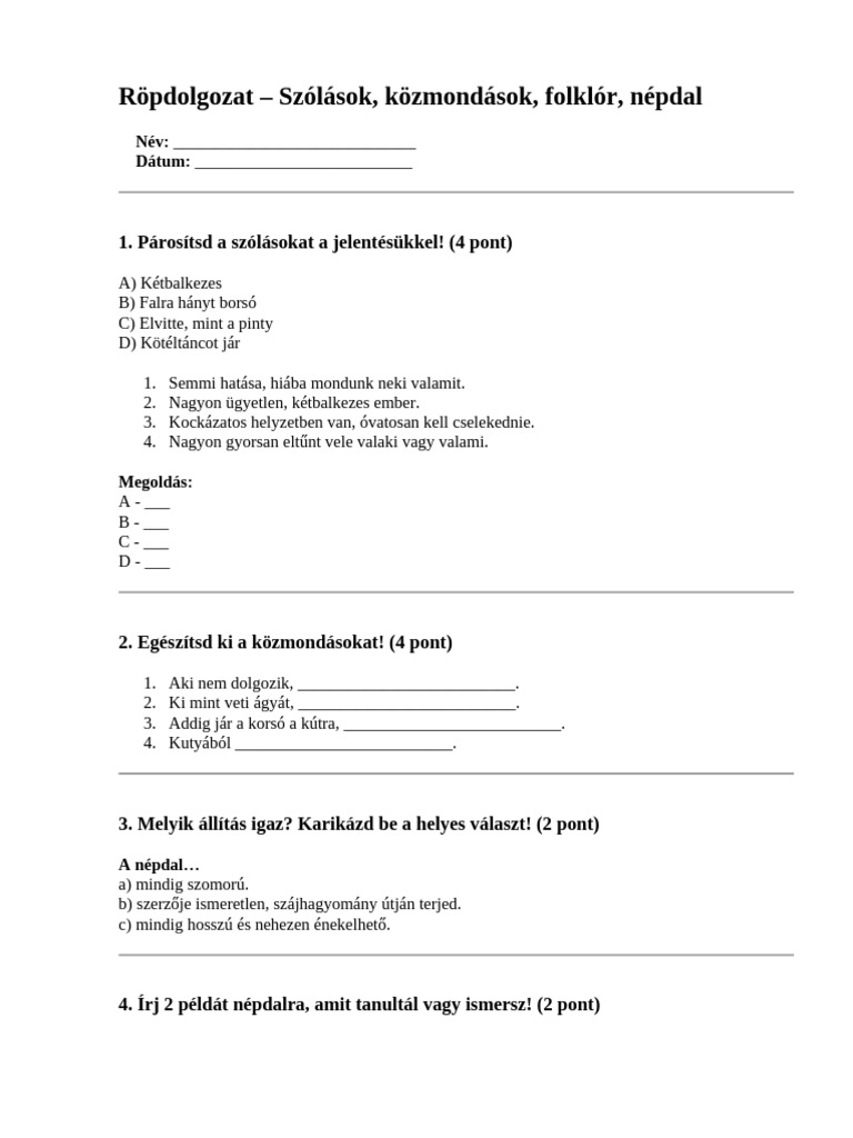 Szólások, Közmondások, Folklór, Népdal | PDF