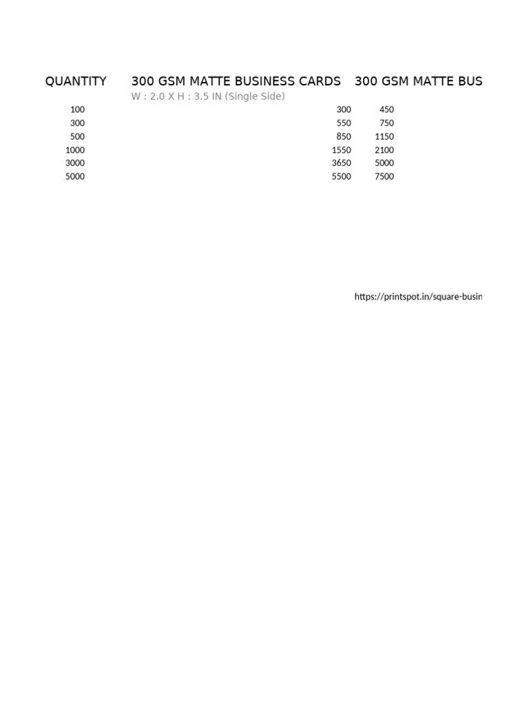 300 GSM Matte Business Cards Options | PDF
