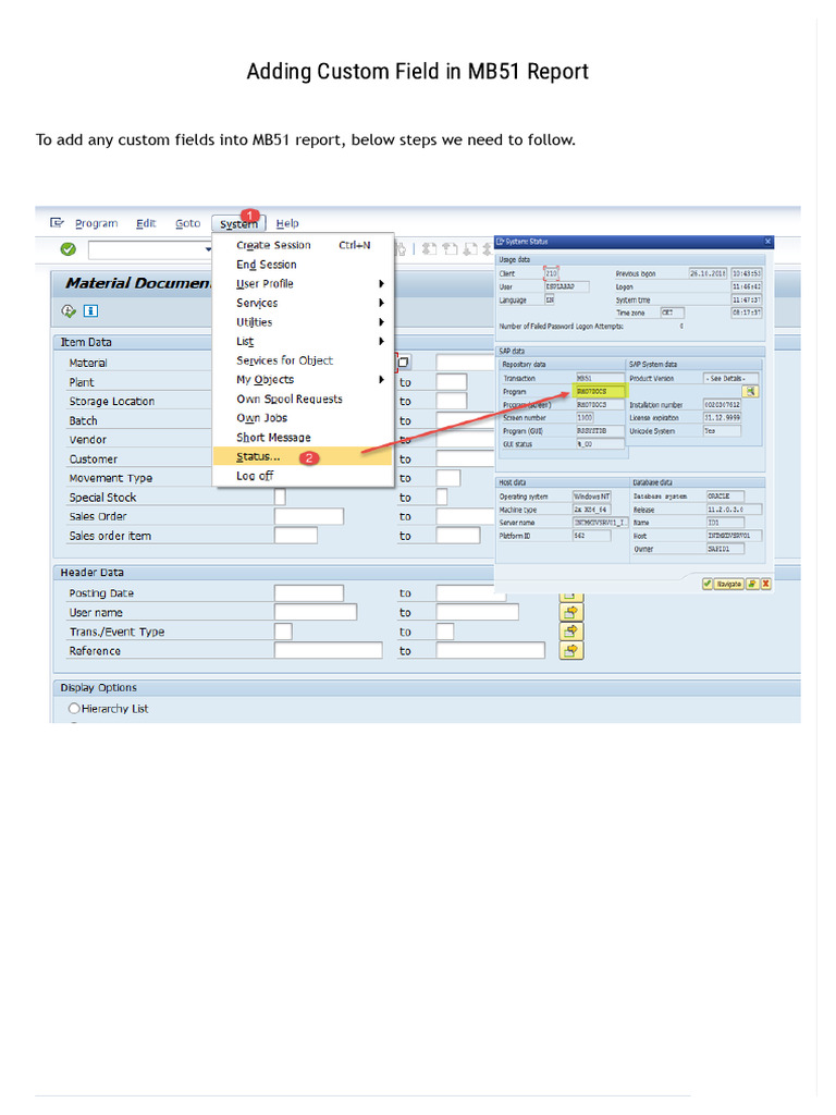 Adding Custom Field in MB51 Report - Learn SAP Program | PDF