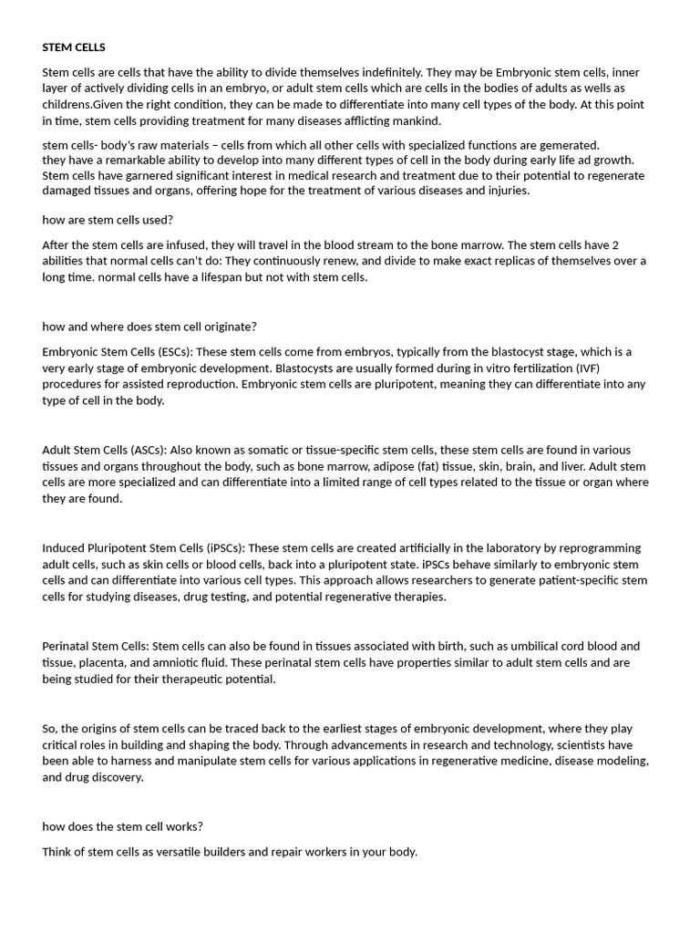 Stem Cells | PDF | Stem Cell | Embryonic Stem Cell
