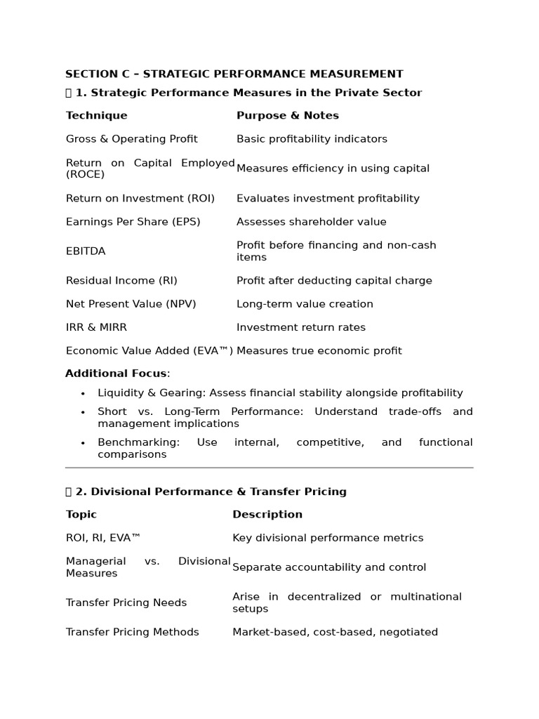 Section C - Strategic Performance Measurement | PDF | Performance Indicator | Return On Investment