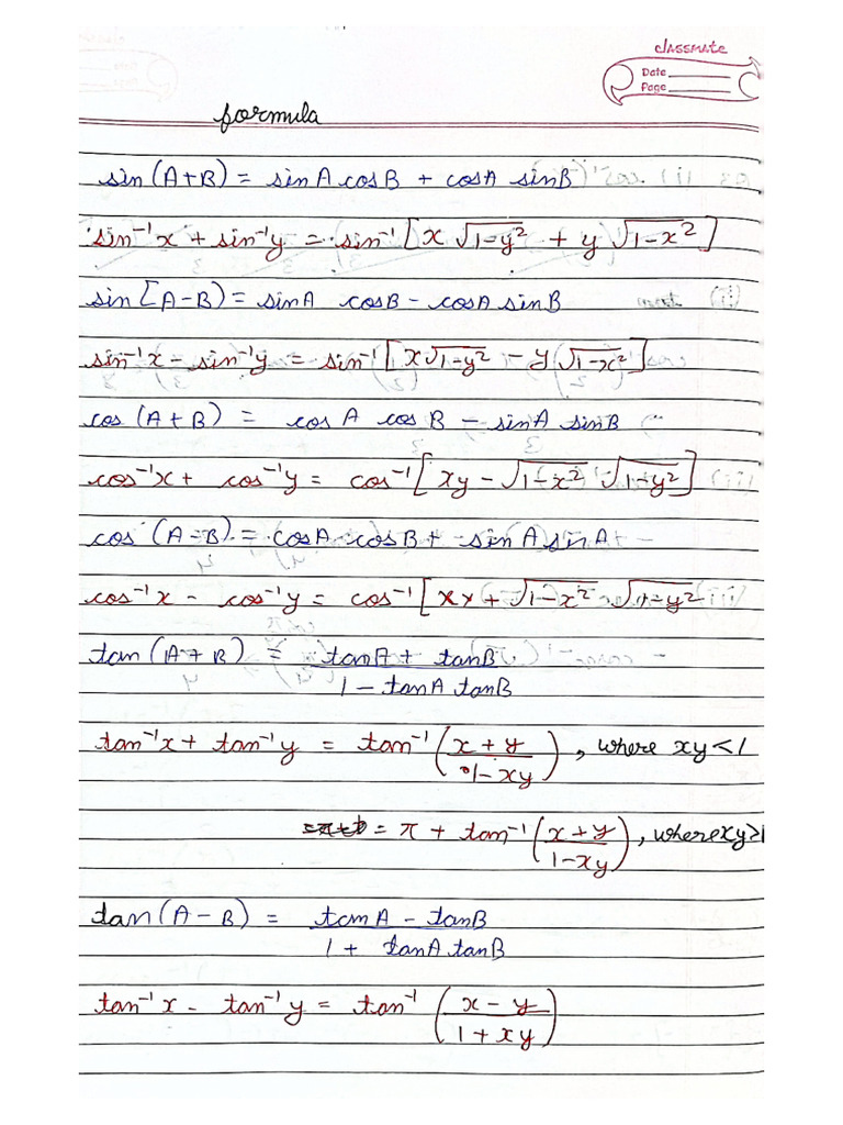 Inverse Trigonometric Function Formulas | PDF