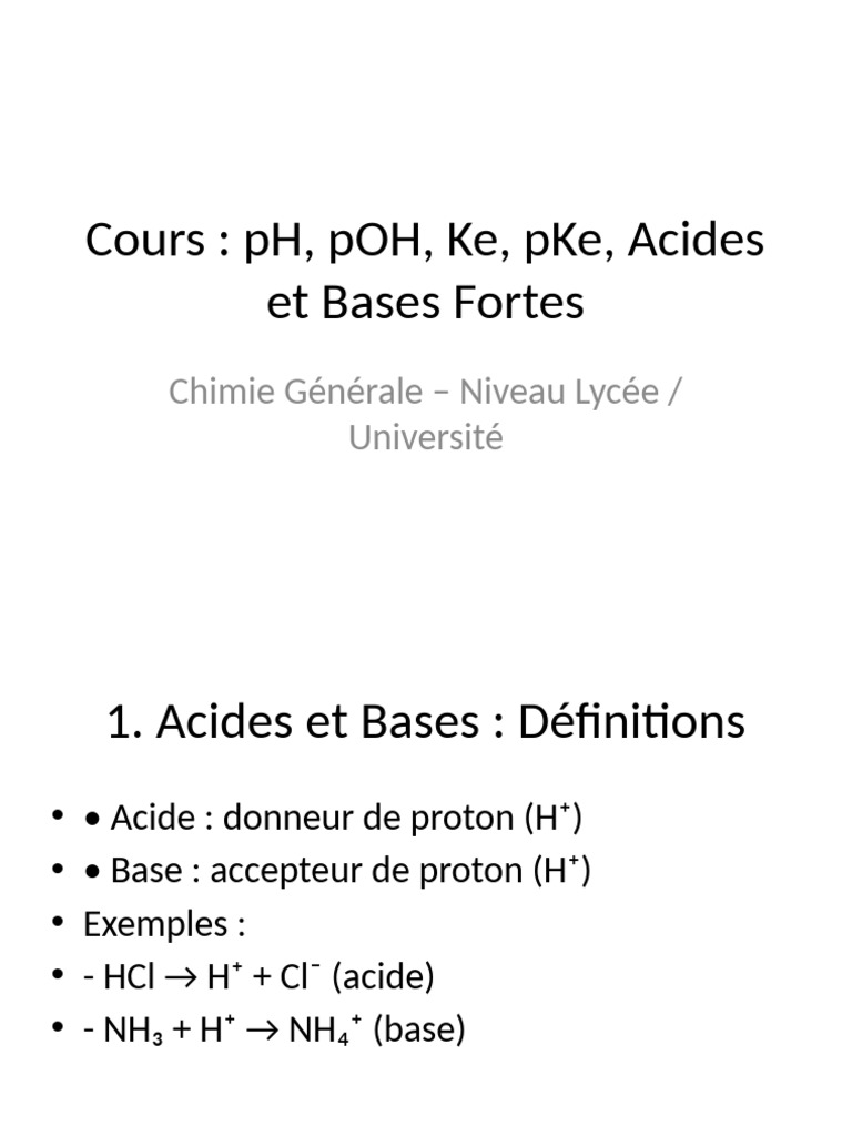 pH, pOH et Acides/Bases Fortes | PDF
