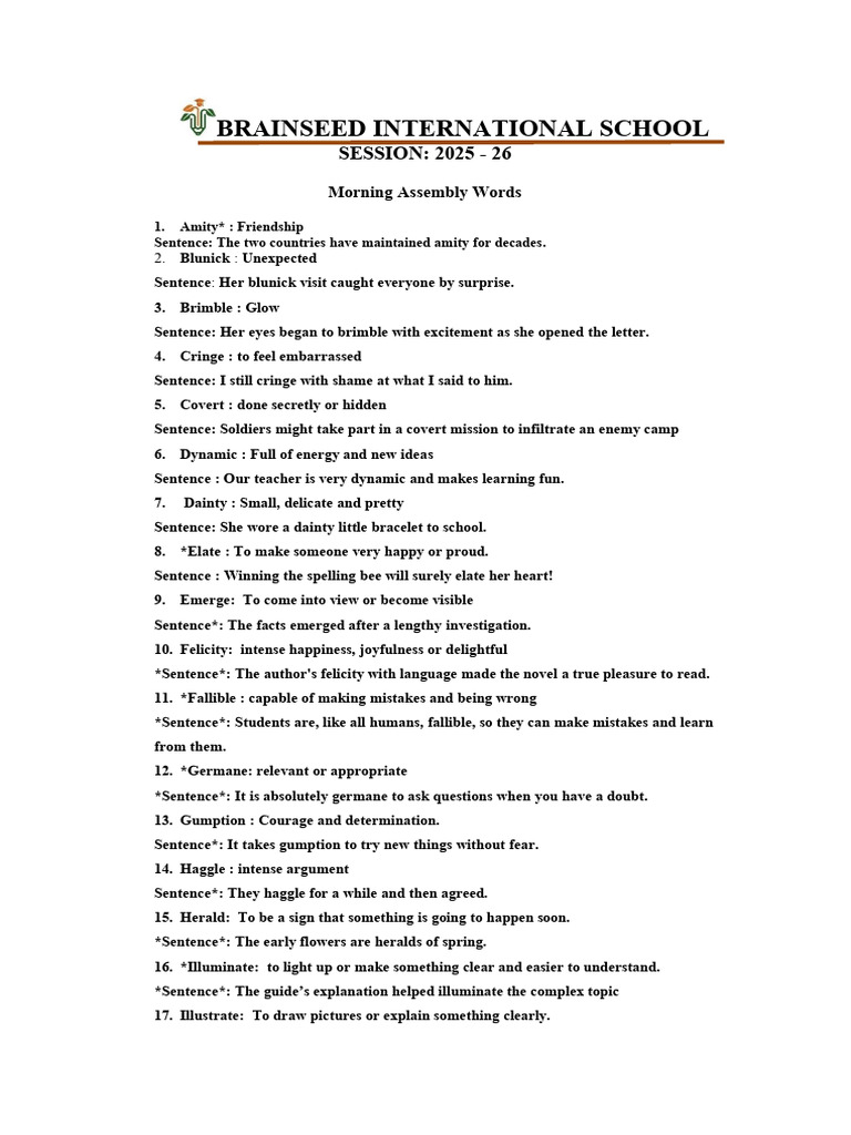 Assembly Words 2025 - 26 | PDF