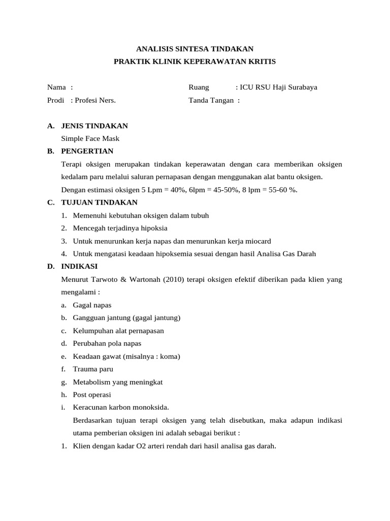 Simple Face Mask: LPM dan Indikasi | PDF
