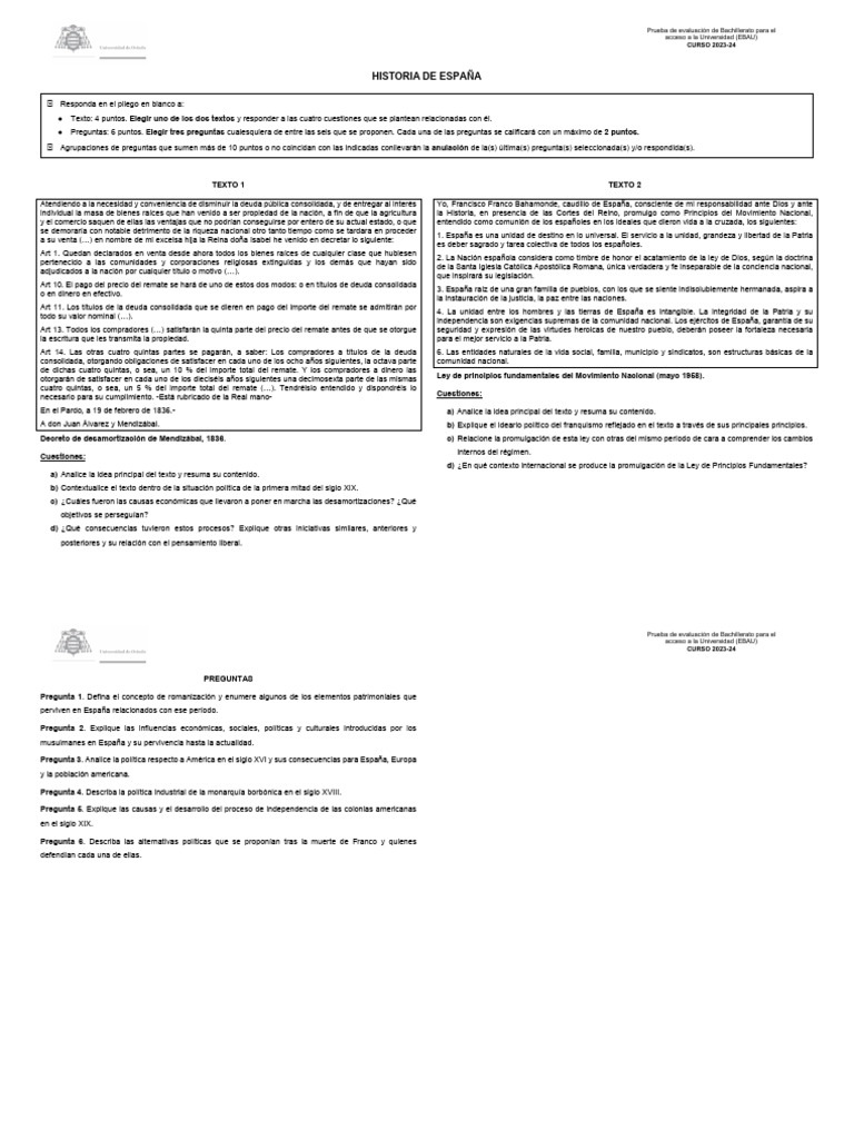 Examen Historia de España | PDF | España | Nación