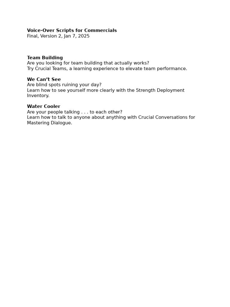 Voice-Over Scripts for Team Building | PDF