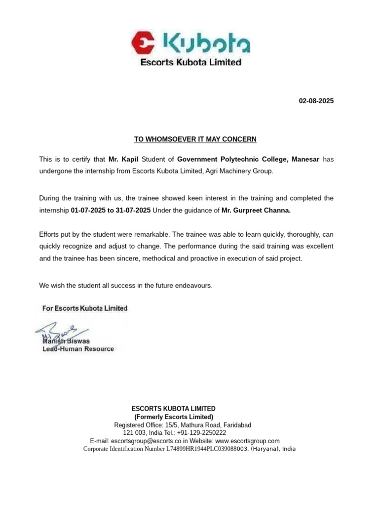 Training Completion Certificate Kapil | PDF