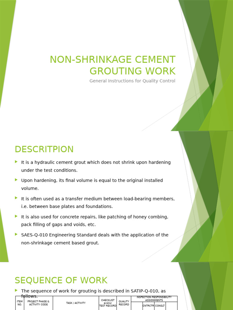 Non-Shrinkage Cement Grouting Guide | PDF | Concrete | Cement