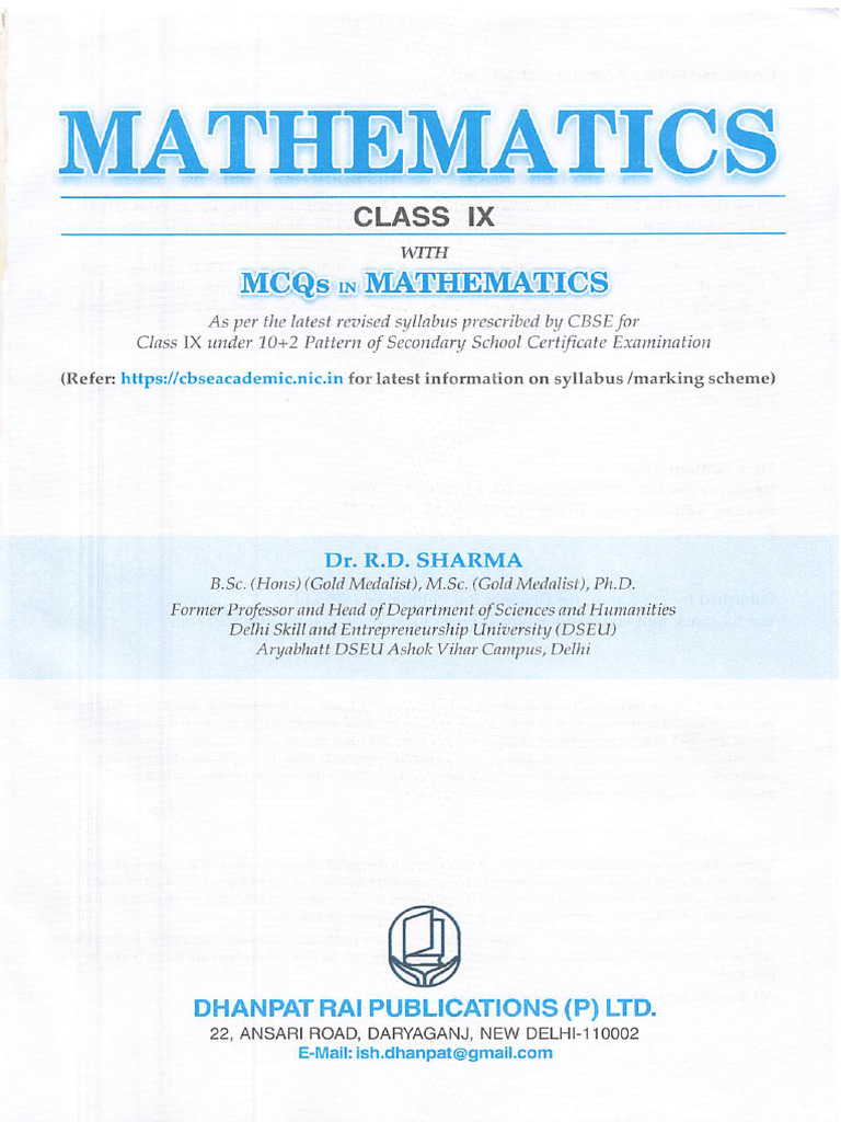 RD Sharma Mathematics Class 9 2025-26 | PDF | Line (Geometry ...