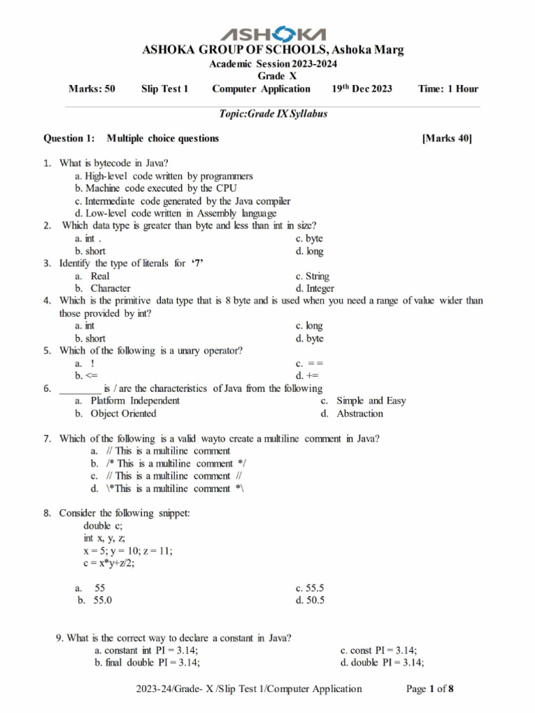 Slip Test 1 2023-24 - 231222 - 162729 | PDF