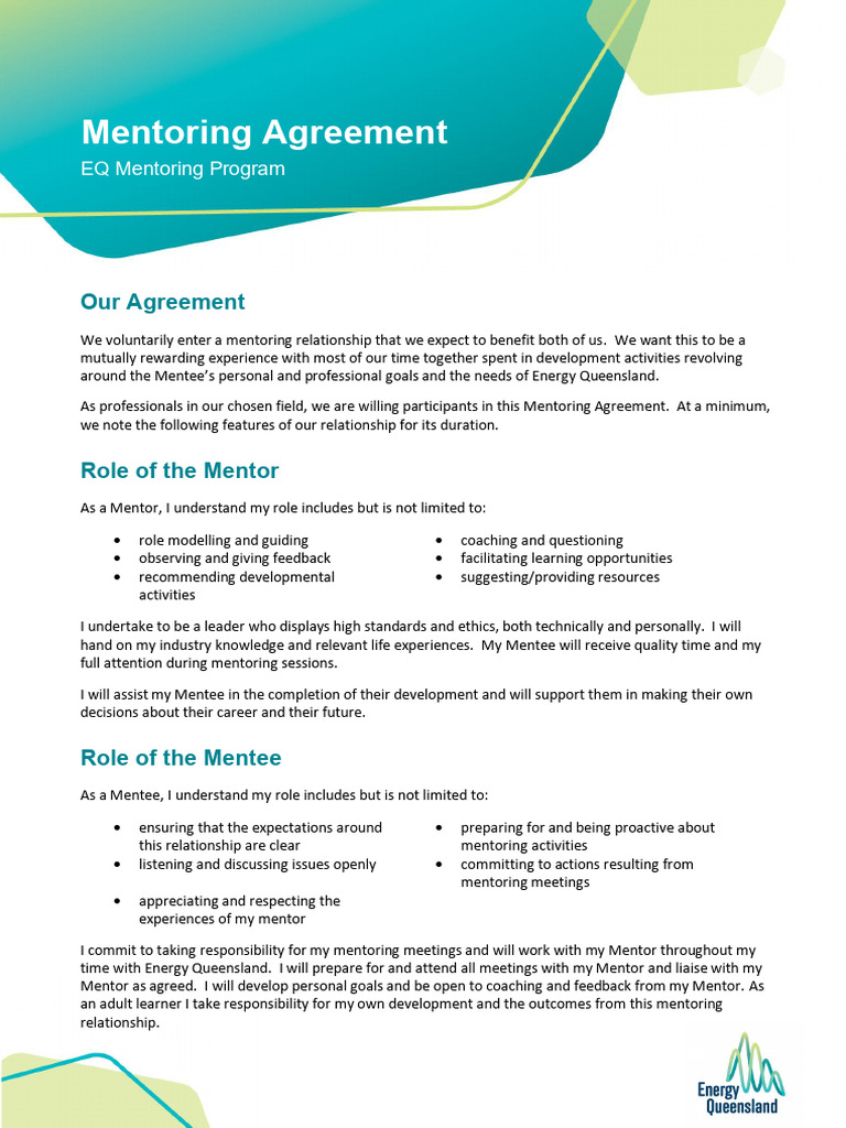 EQ Mentoring Agreement Template | PDF | Mentorship | Behavior Modification