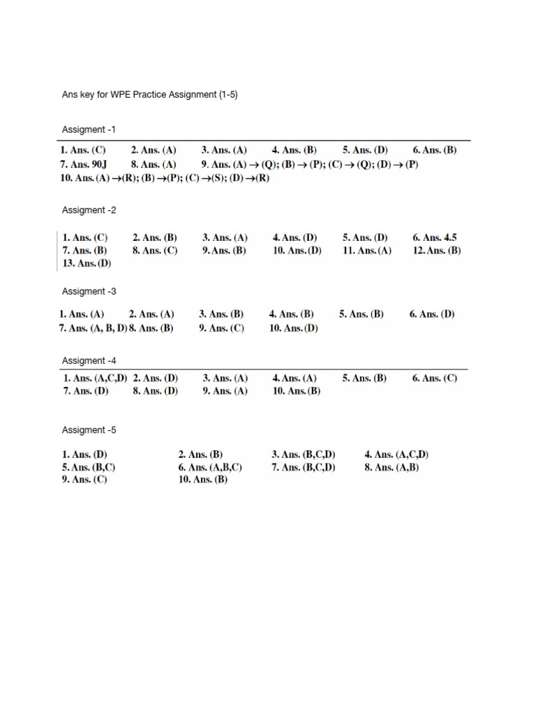 Ans Key For WPE Practice Assignment (1-5) | PDF