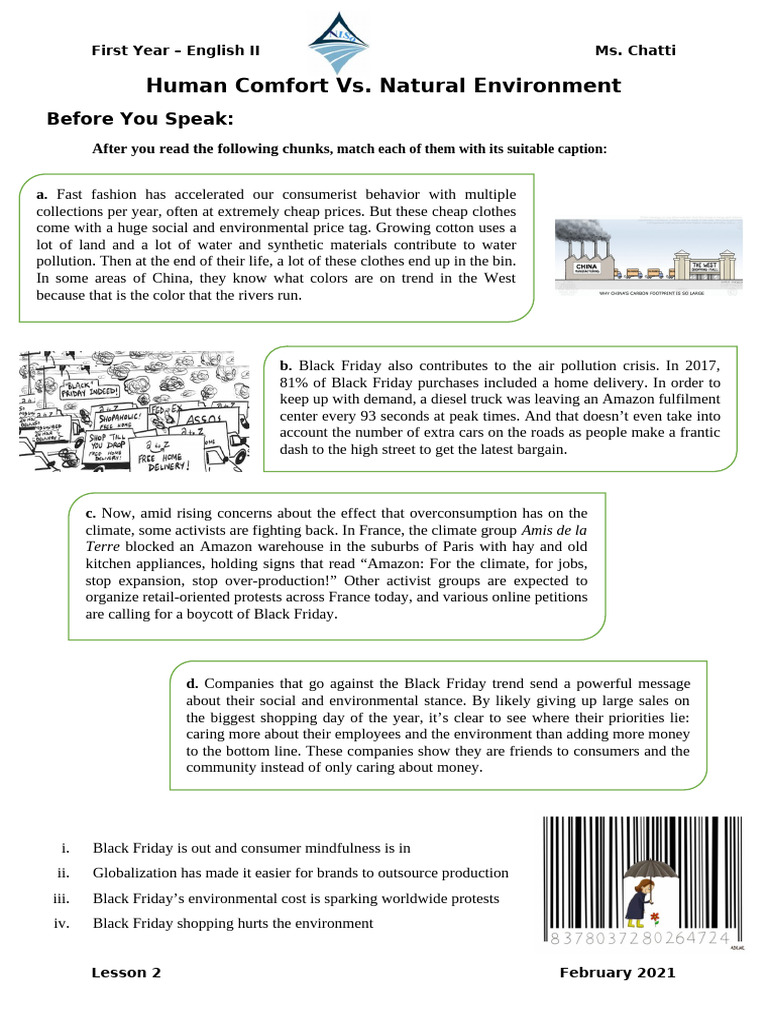 Human Comfort Versus Natural Environment CLT Communicative Language ...