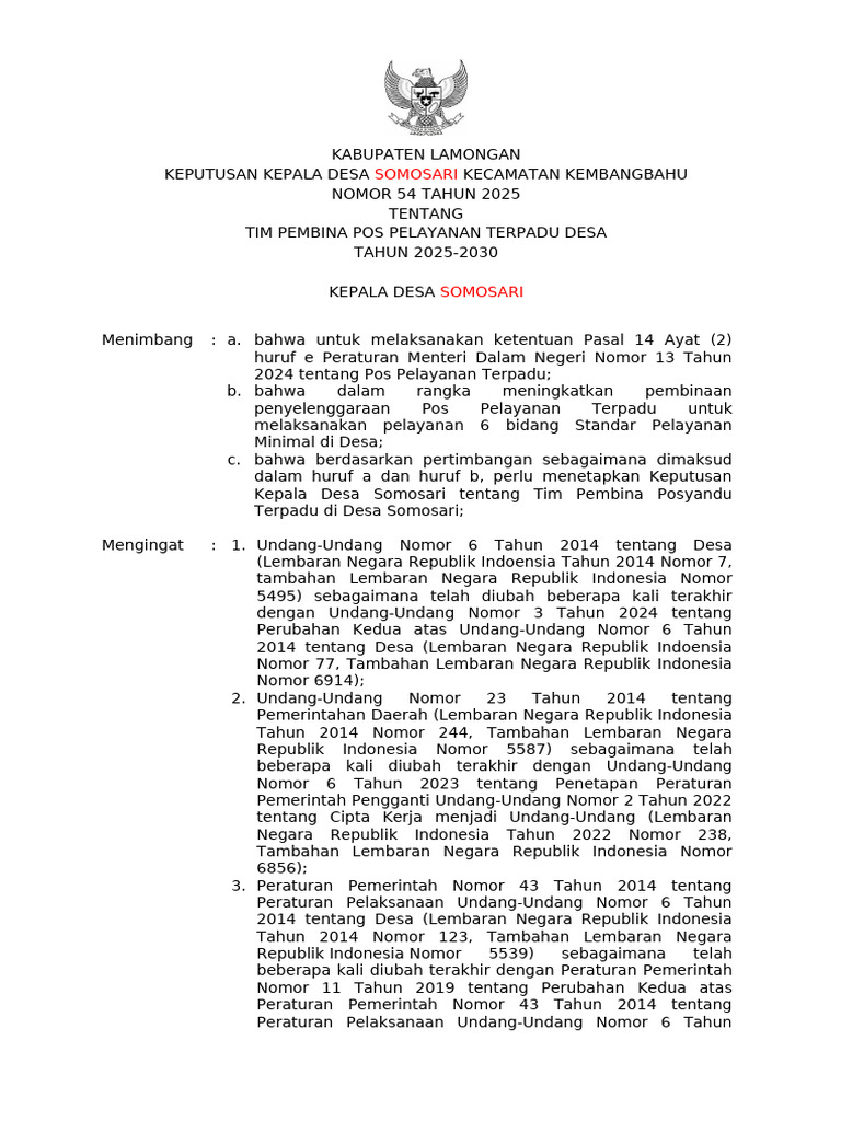 Contoh SK Pembina Posyandu Desa 2025-2030 | PDF