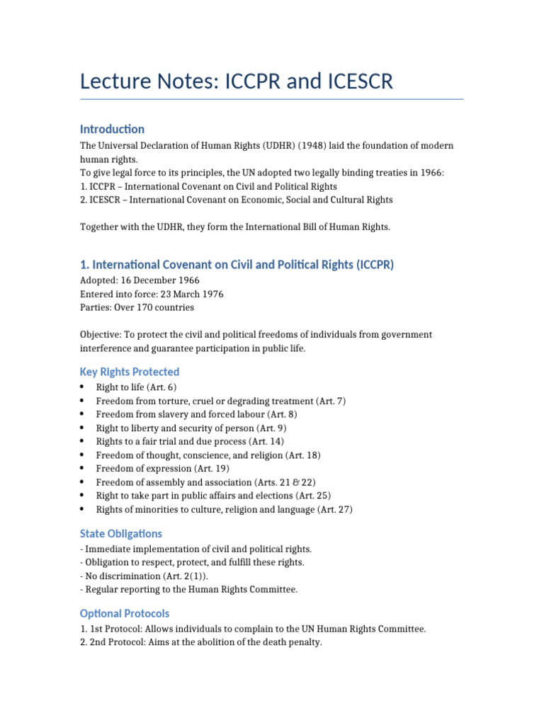 ICCPR and ICESCR Overview | PDF | Human Rights | Government