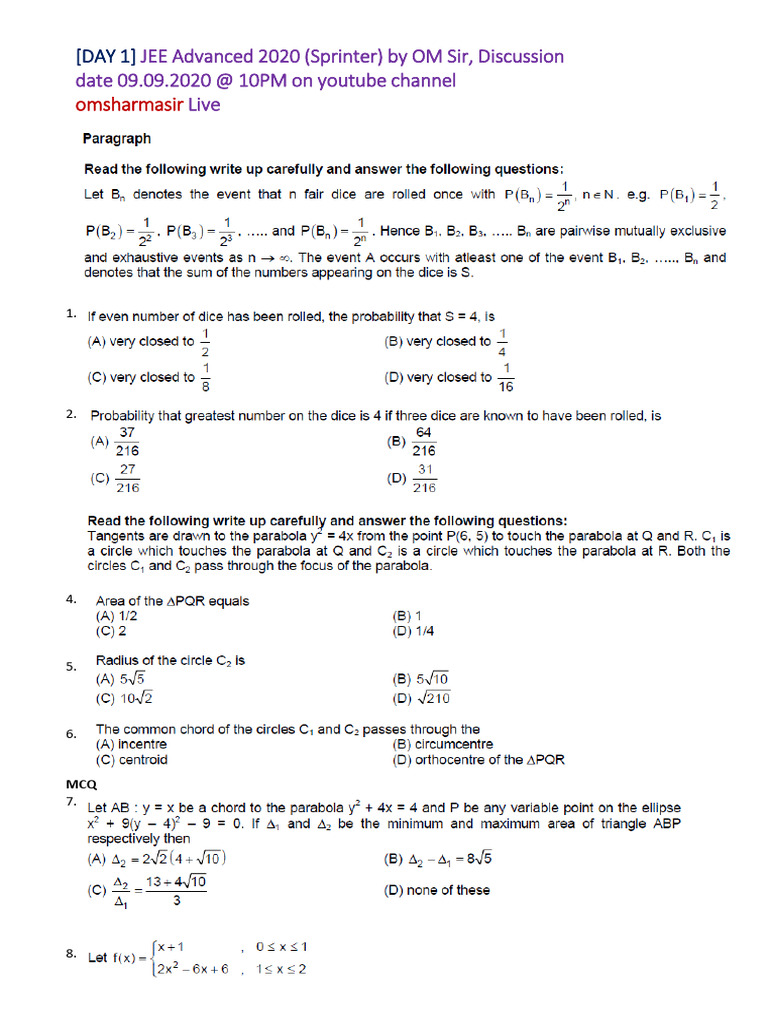 Day 1 JEE Adv 2020 Course by Om Sir | PDF