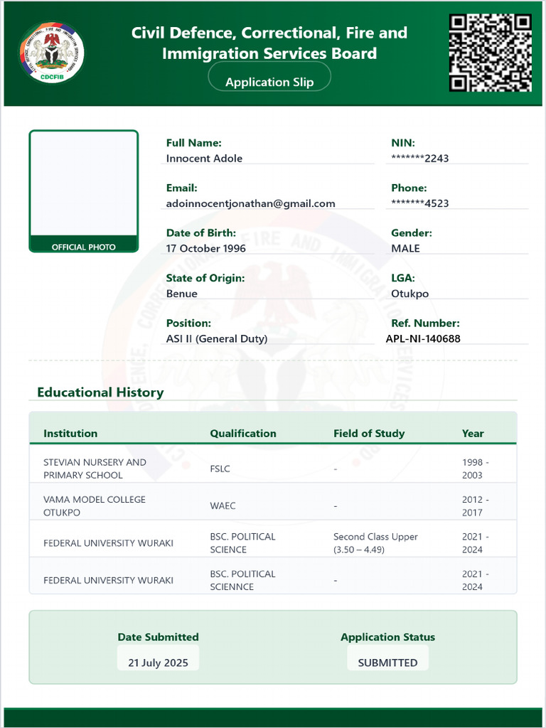 Innocent - Jonathan Adole - Application-Slip | PDF
