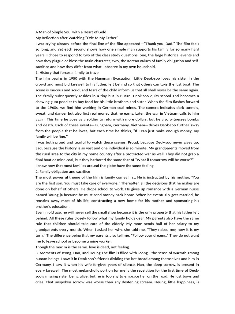 Reflection on "Ode to My Father" | PDF