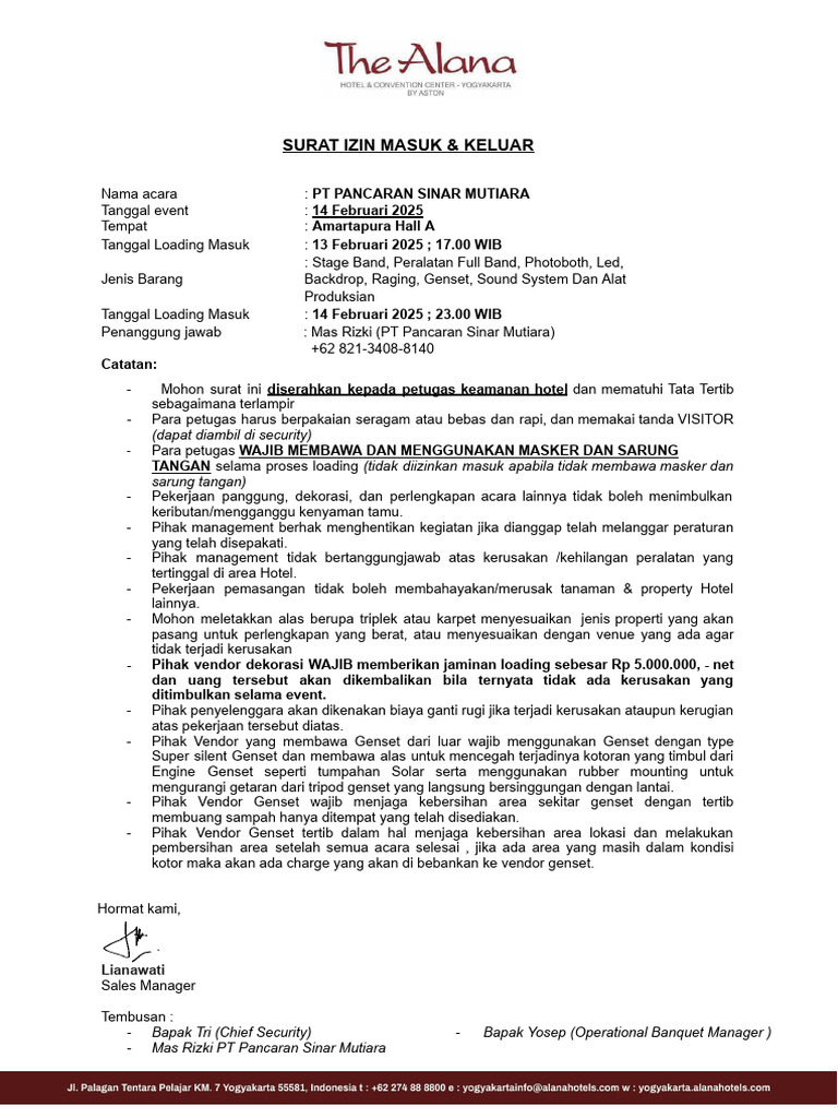 LOADING LETTER - PT Pancaran Sinar Mutiara | PDF