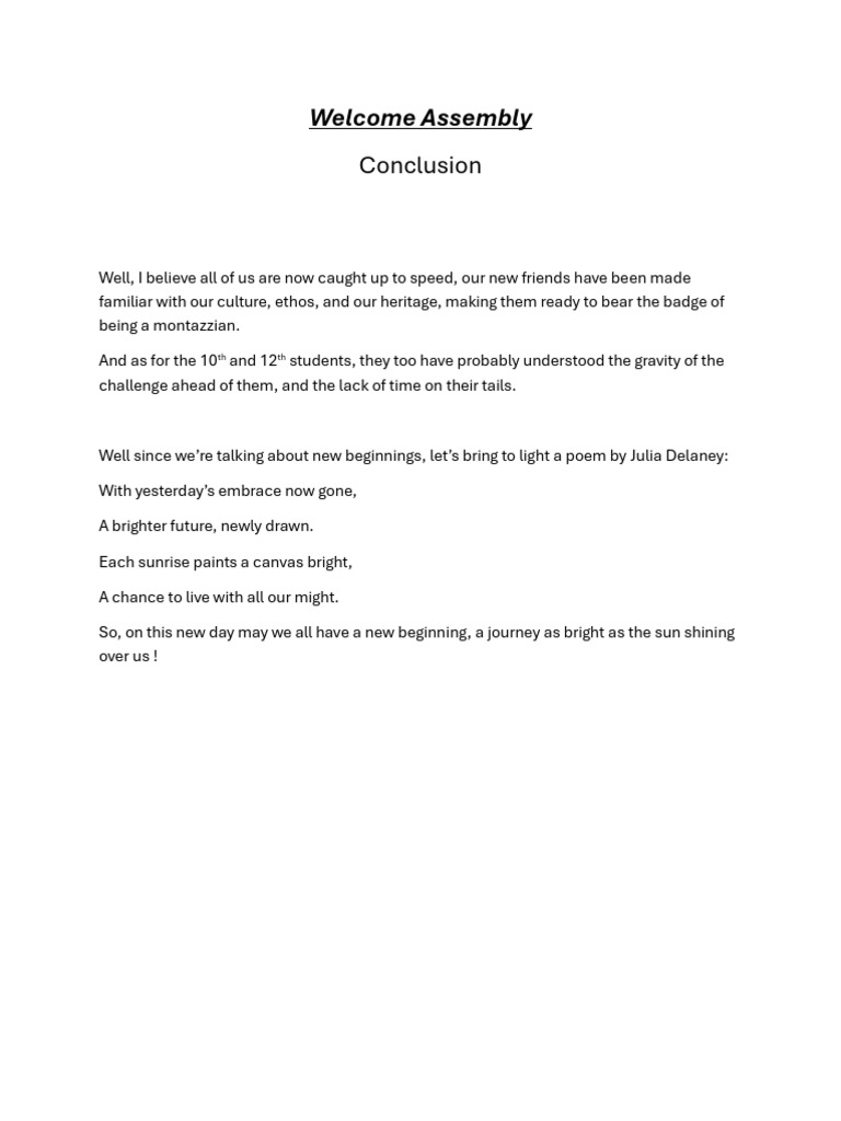 Conclusion Welcome Assembly 25' | PDF