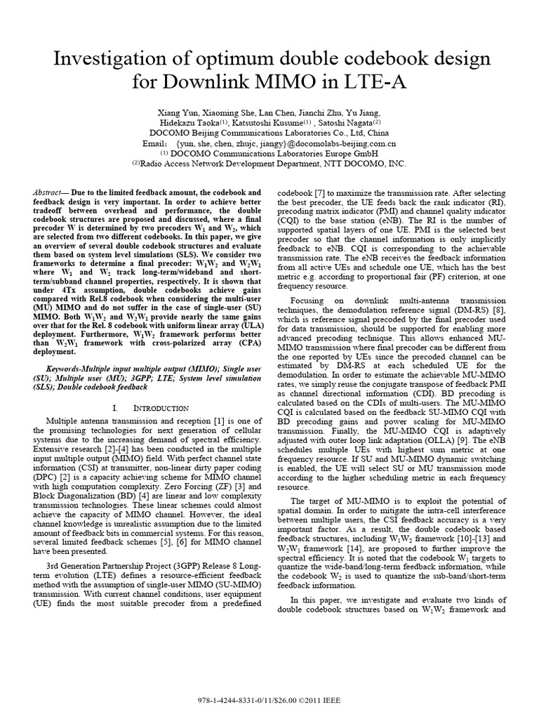 Investigation of Optimum Double Codebook Design For Downlink MIMO in ...