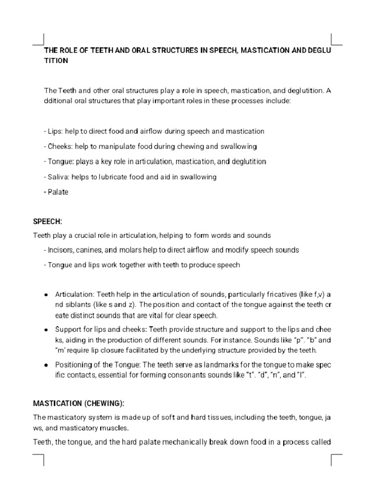 The Role of Teeth and Oral Structures in Speech - Phoenix | PDF