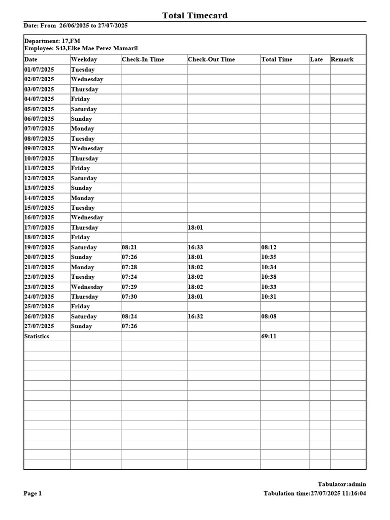 Total Timecard - 20250727111604 | PDF