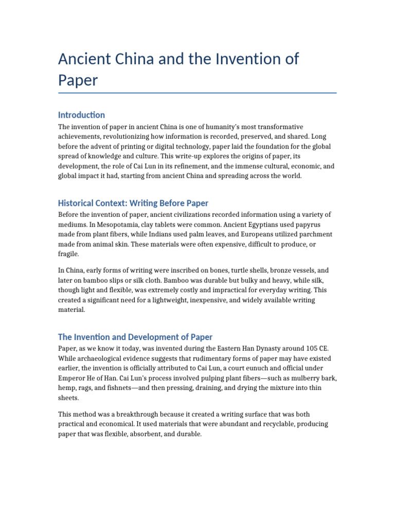 Ancient China Paper Invention | PDF | Printing | Paper