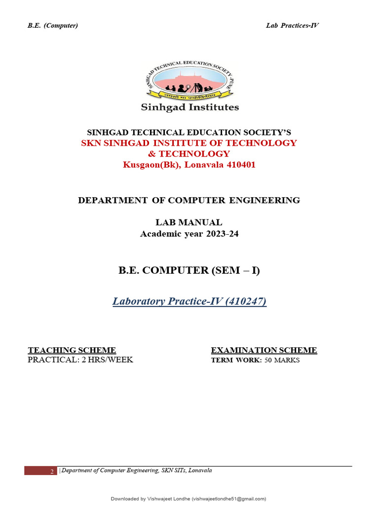 LP-IV Manual by SIT Lonavala | PDF | Engineering | Digital Forensics