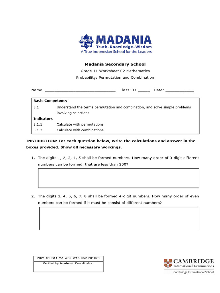 Grade 11 Math: Permutations & Combinations | PDF