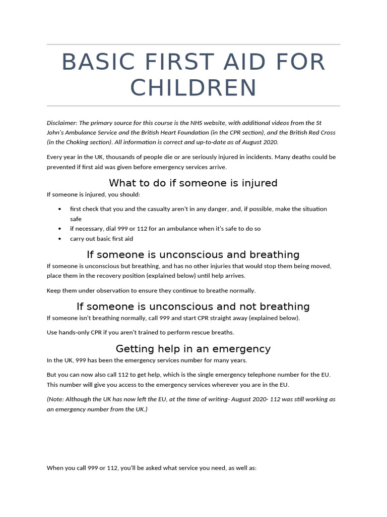 First Aid: Recovery Position for Children | PDF | Cardiopulmonary ...