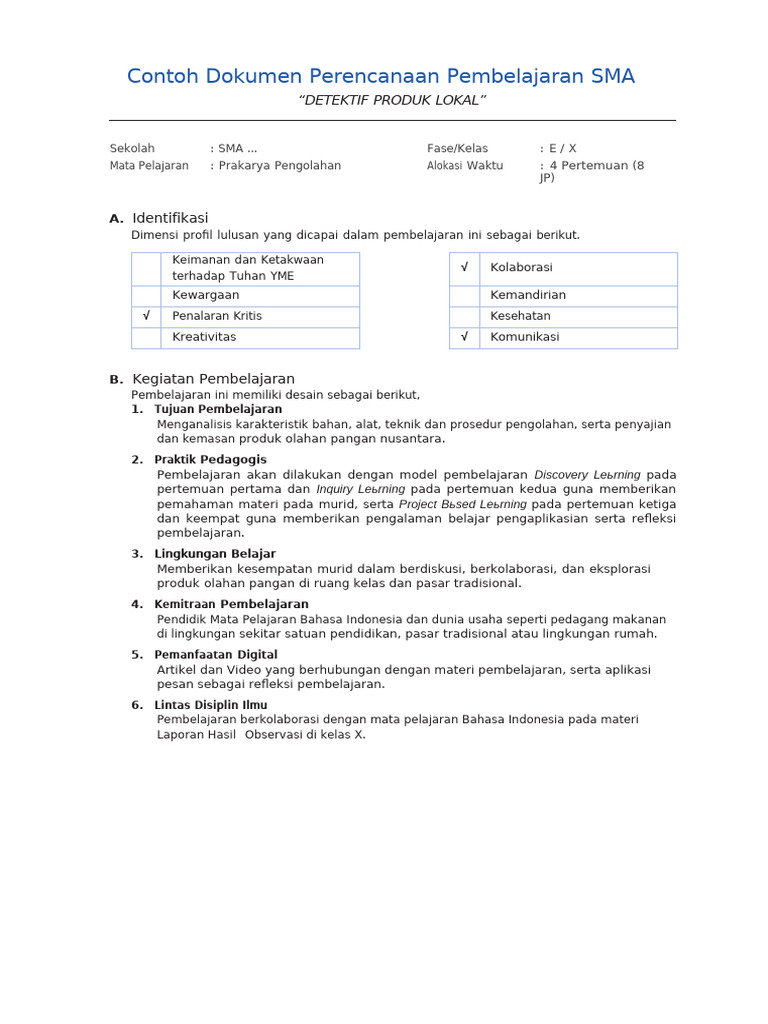 Perencanaan Pembelajaran Prakarya SMA | PDF