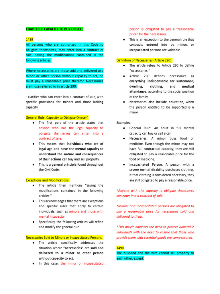 Capacity to Buy or Sell: Legal Guidelines | PDF | Civil Law (Legal ...
