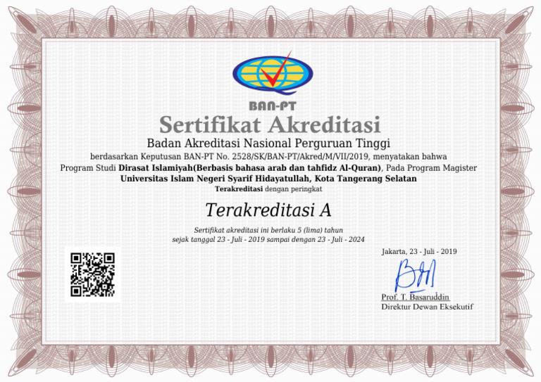 2.4.2 - Sertifikat Akreditasi BAN-PT s2 Magister Dirasat Islamiyah s2 - Sertifikat | PDF