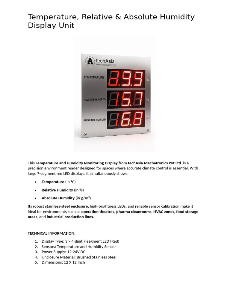 This Temperature and Humidity Monitoring Display Details | PDF