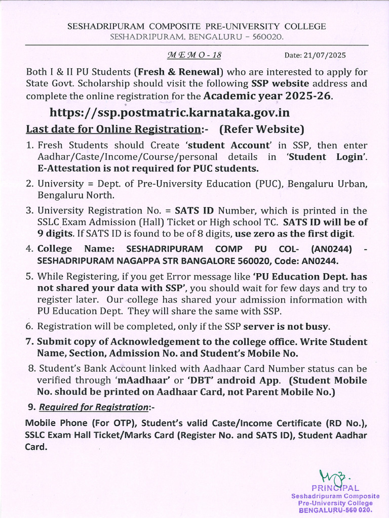 SSP Central Govt. Scholarship 2025.26 | PDF
