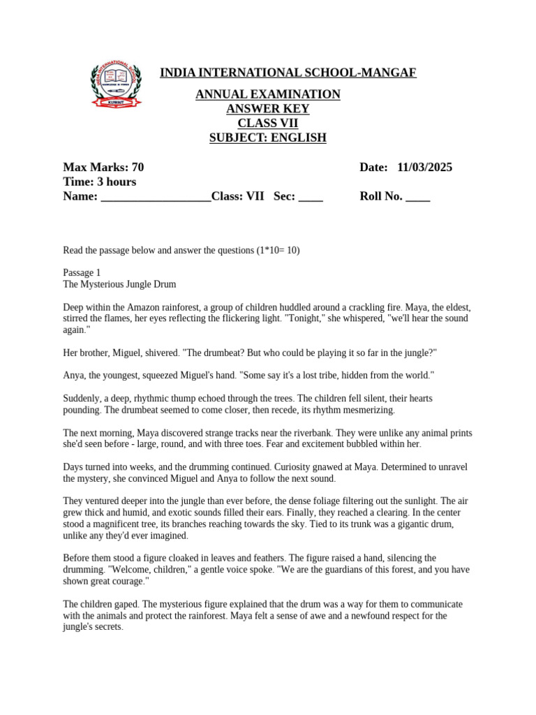 Iis W Vii English Annual Answer Key 2025 Feroza | PDF