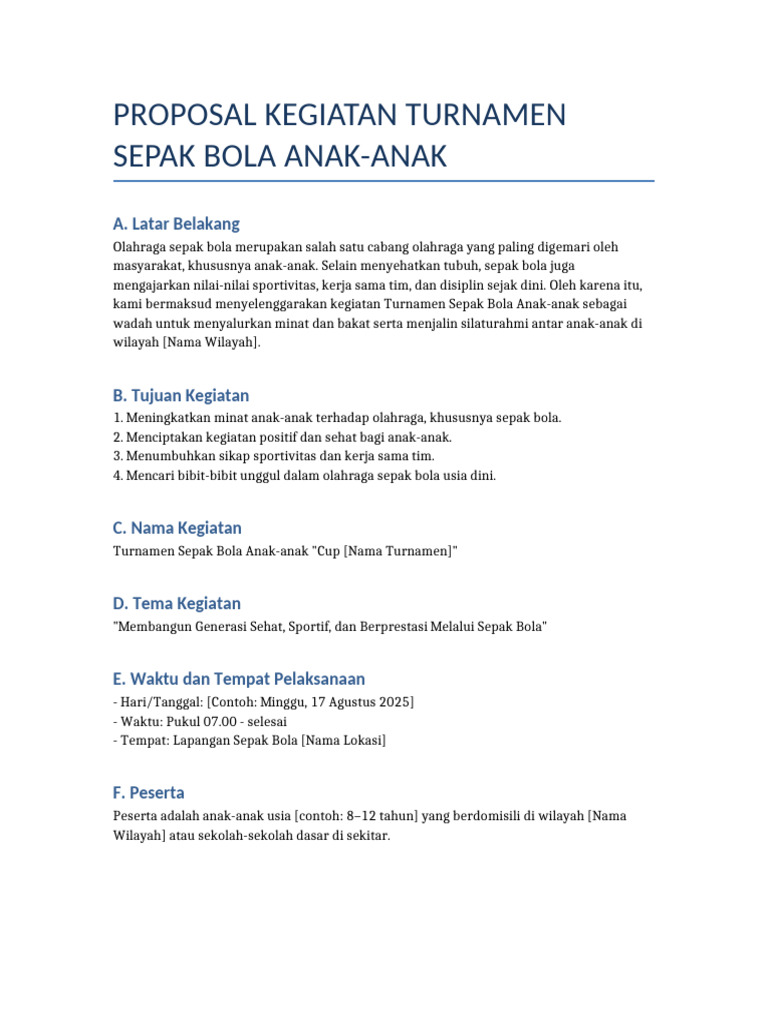 Proposal Turnamen Sepak Bola Anak-anak | PDF