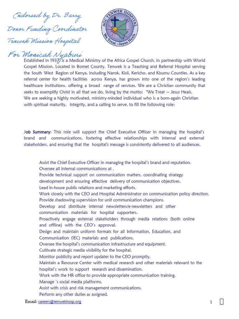 Tenwek Hospital Social Work Careers | PDF