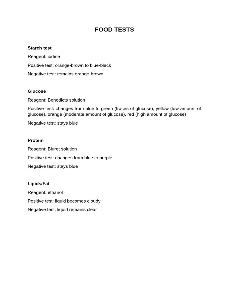 Food Tests | PDF