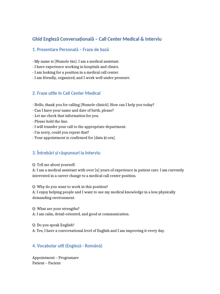 Ghid Conversational Engleza Call Center | PDF