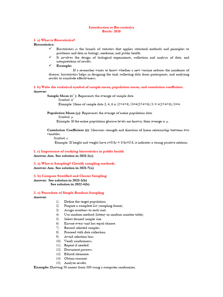 Introduction to Biostatistics Concepts | PDF | Standard Error | Sample ...
