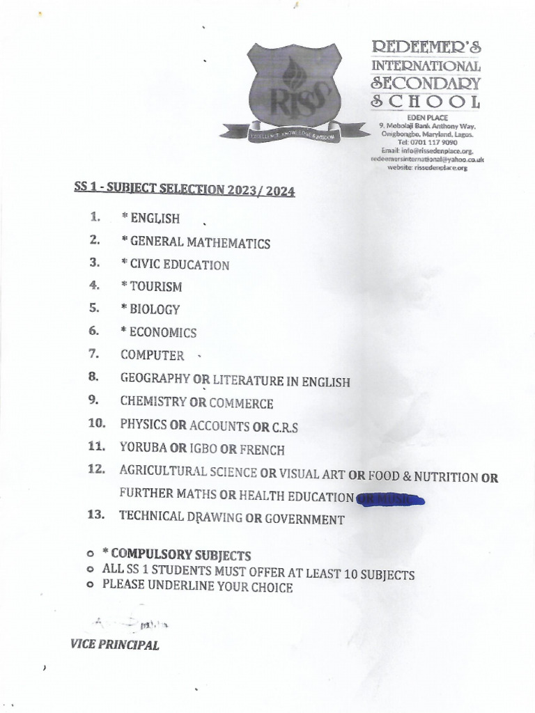 Subject Selection Form | PDF