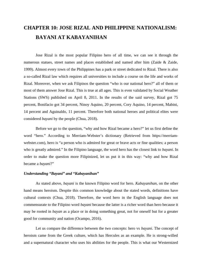 CHAPTER 10 Jose Rizal Bayani at Kabayanihan | PDF | Philippines
