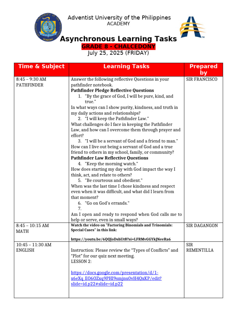 Asynchronous Learning Tasks July 25 2025 | PDF | Chess Openings | Chess