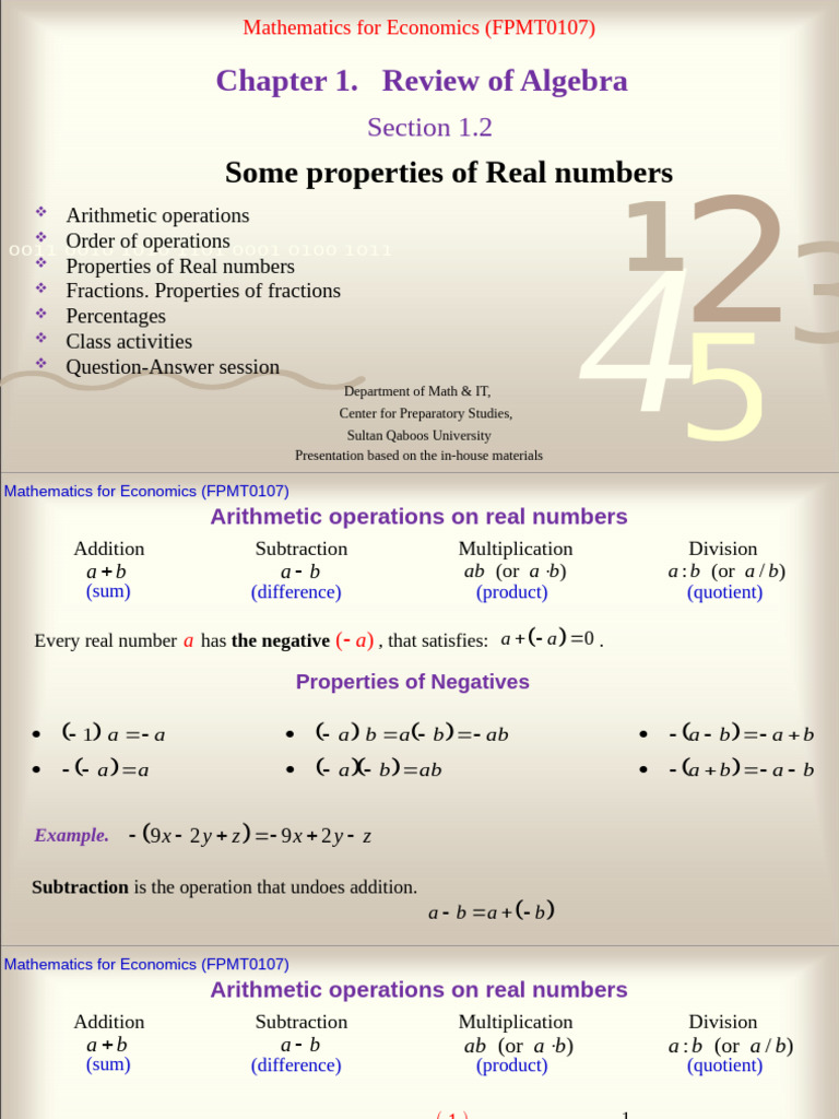 Real Numbers and Operations Overview | PDF | Percentage | Numbers