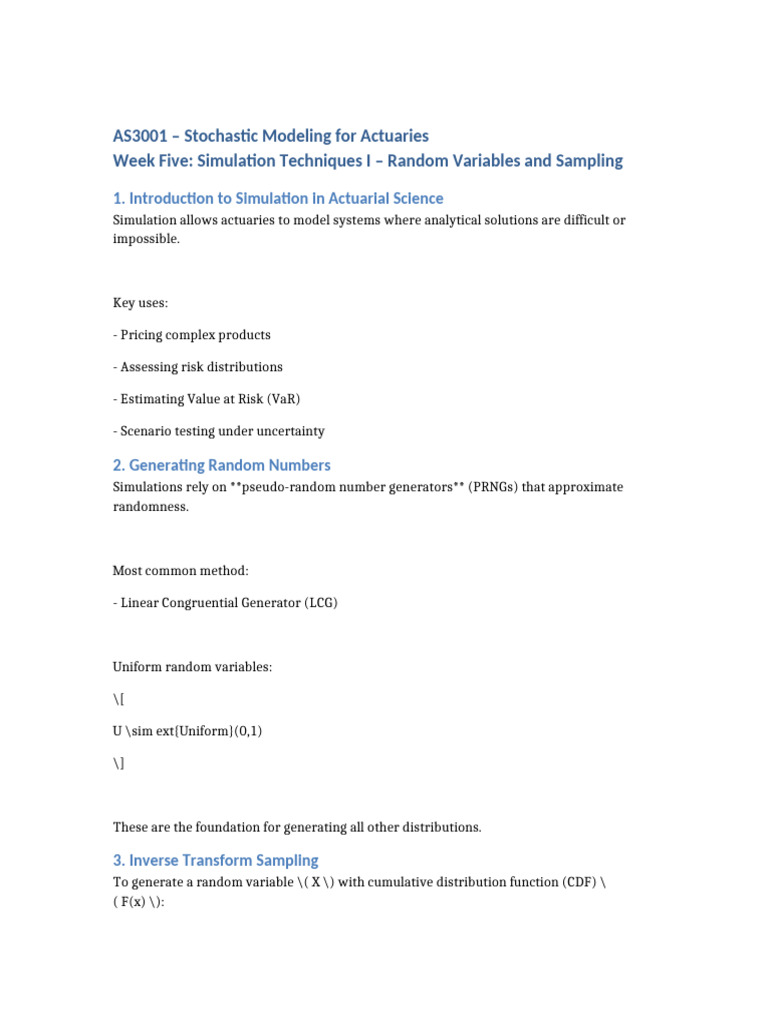 Simulation Techniques for Actuaries | PDF