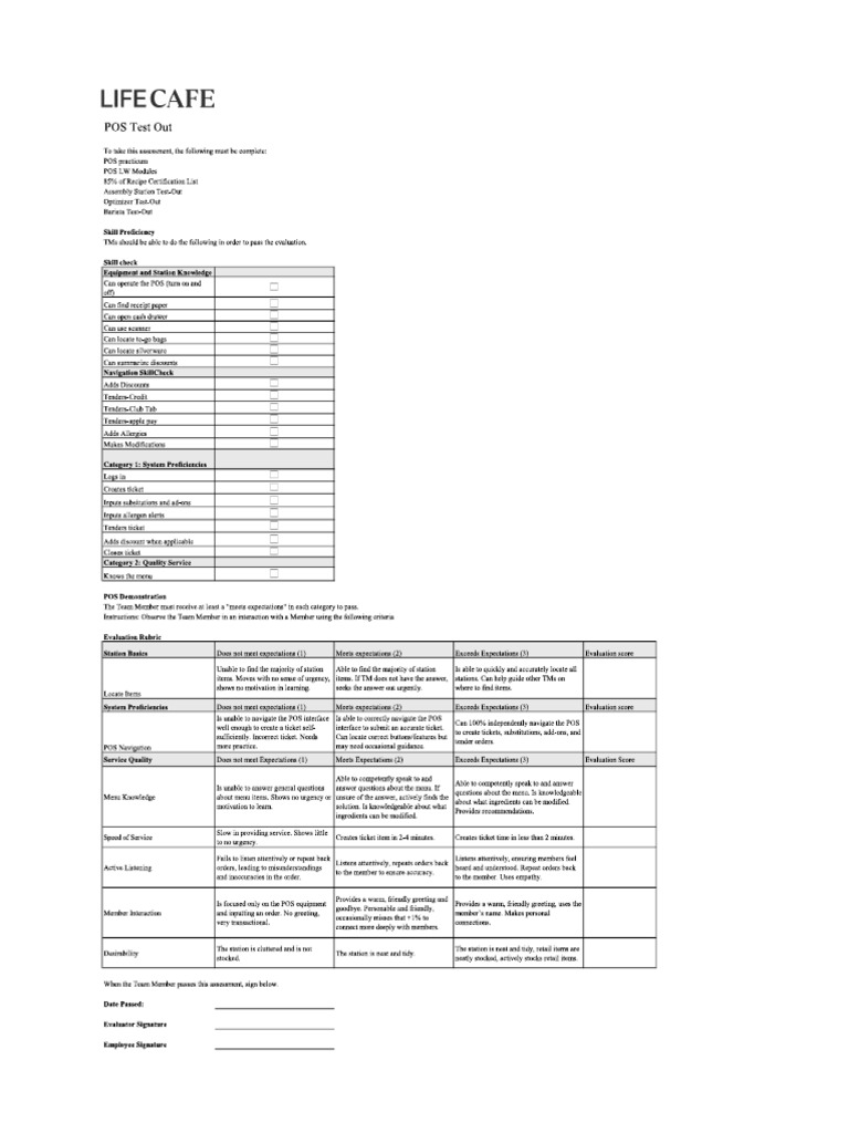 LifeCafe POS Hands On Test Out | PDF