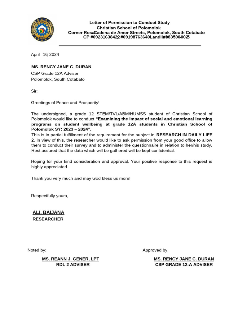 Letter of Permission To Conduct Study (RDL 2) | PDF